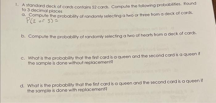 Solved 1. A standard deck of cards contains 52 cards. | Chegg.com