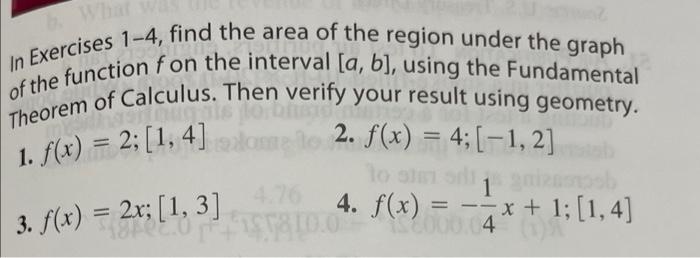 Solved In Exercises 1-4, find the area of the region under | Chegg.com