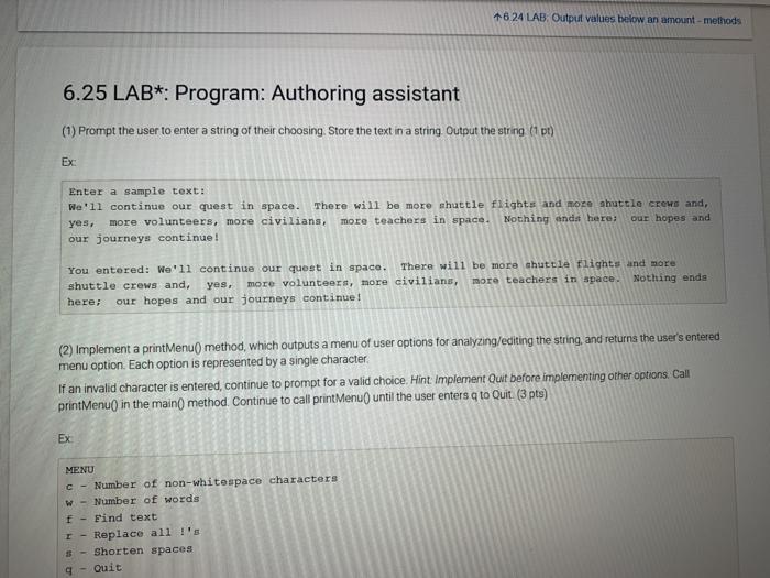 Solved 6.25 LAB*.Pragram: Authoring assistantI need soem | Chegg.com