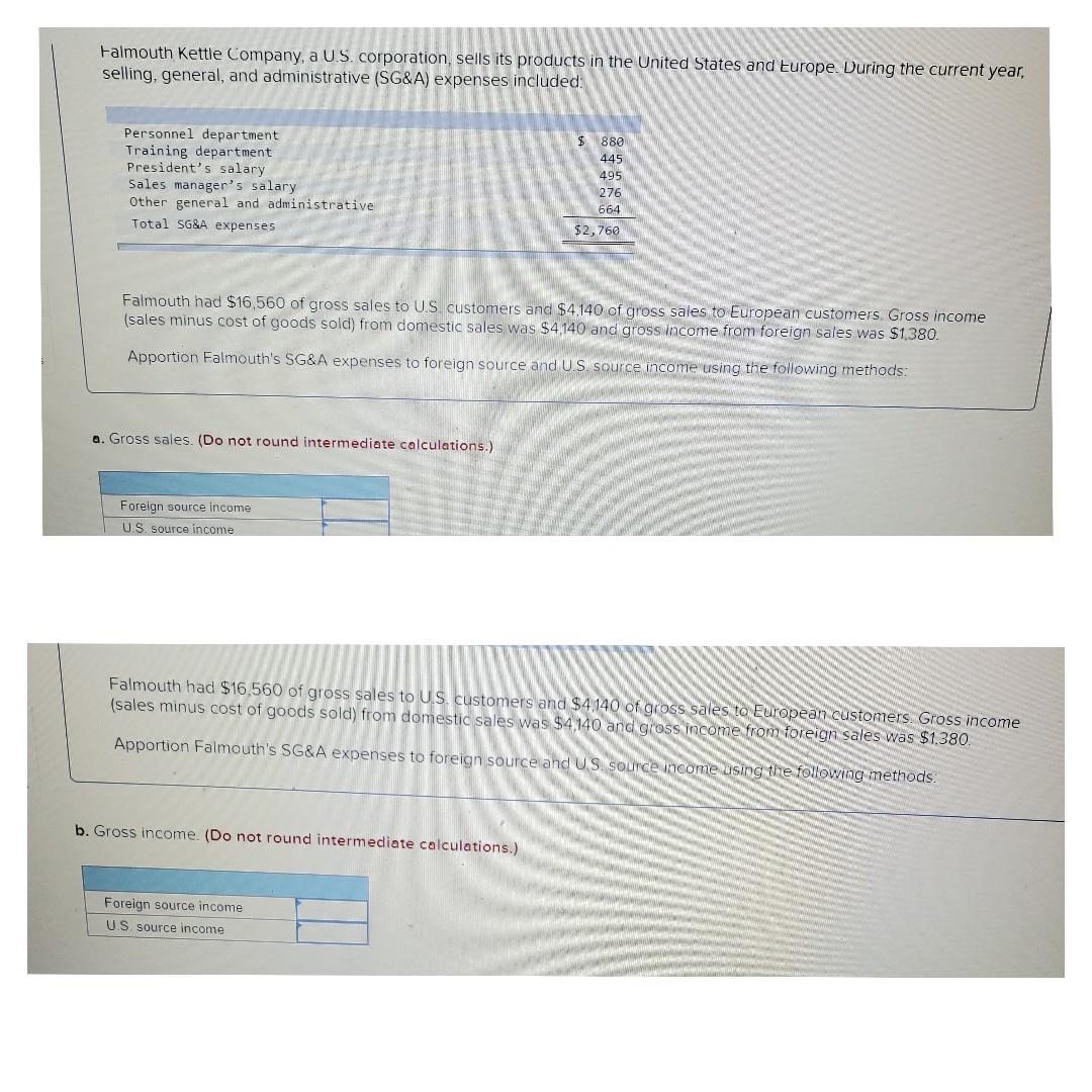 Falmouth Kettle Company, a U.S. corporation, sells | Chegg.com