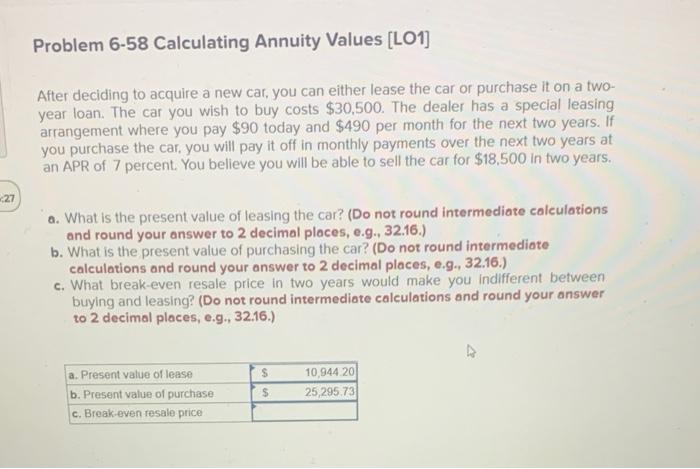 Problem 6-58 ﻿Calculating Annuity Values [LO1]After | Chegg.com