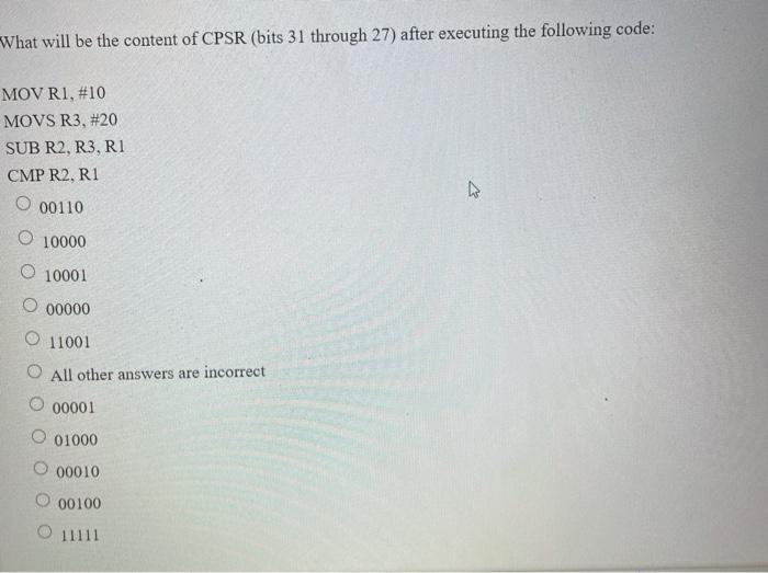 Solved What will be the content of CPSR (bits 31 through 27) | Chegg.com