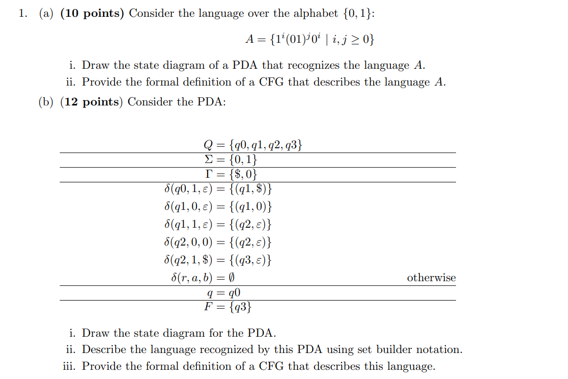 Solved (a) (10 ﻿points) ﻿Consider the language over the | Chegg.com
