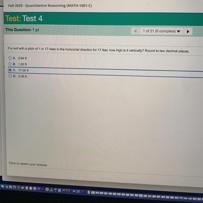 Solved Fall 2020 - Quantitative Reasoning (MATH-1001-C) | Chegg.com