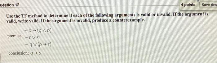 Solved uestion 12 4 points Save Ans Use the TF method to | Chegg.com