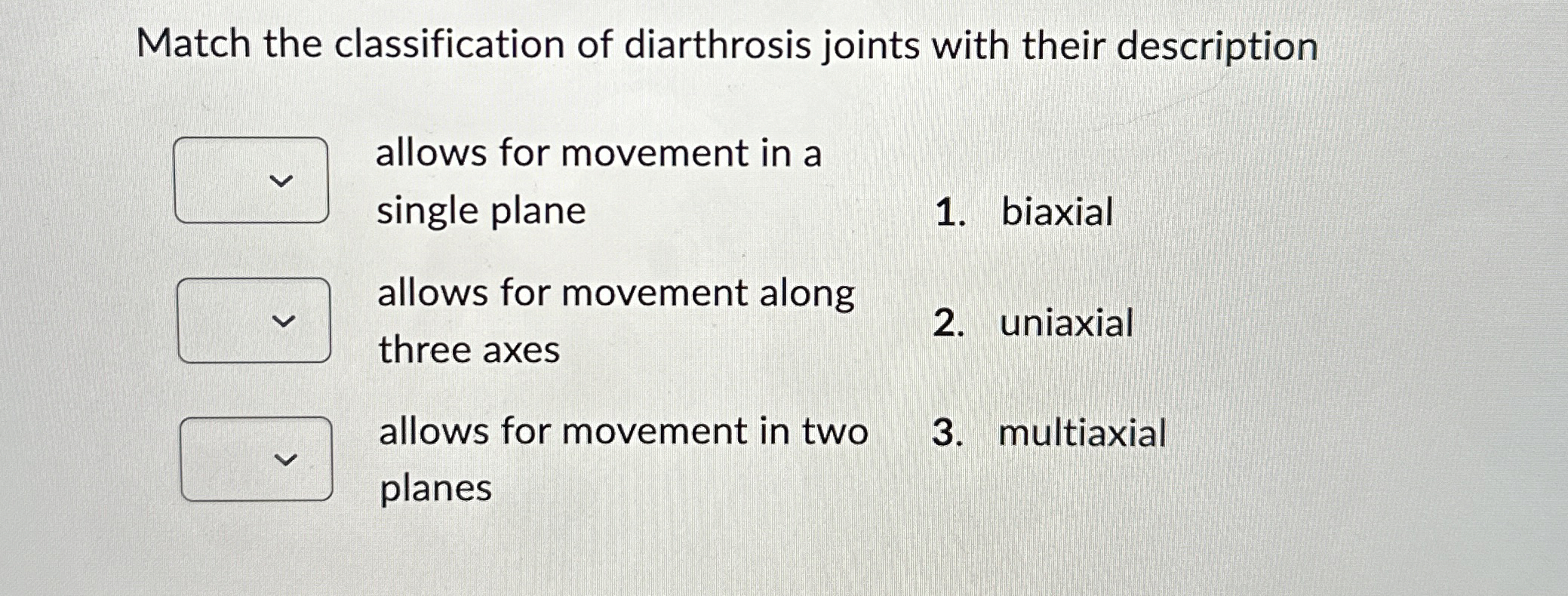 Solved Match the classification of diarthrosis joints with | Chegg.com