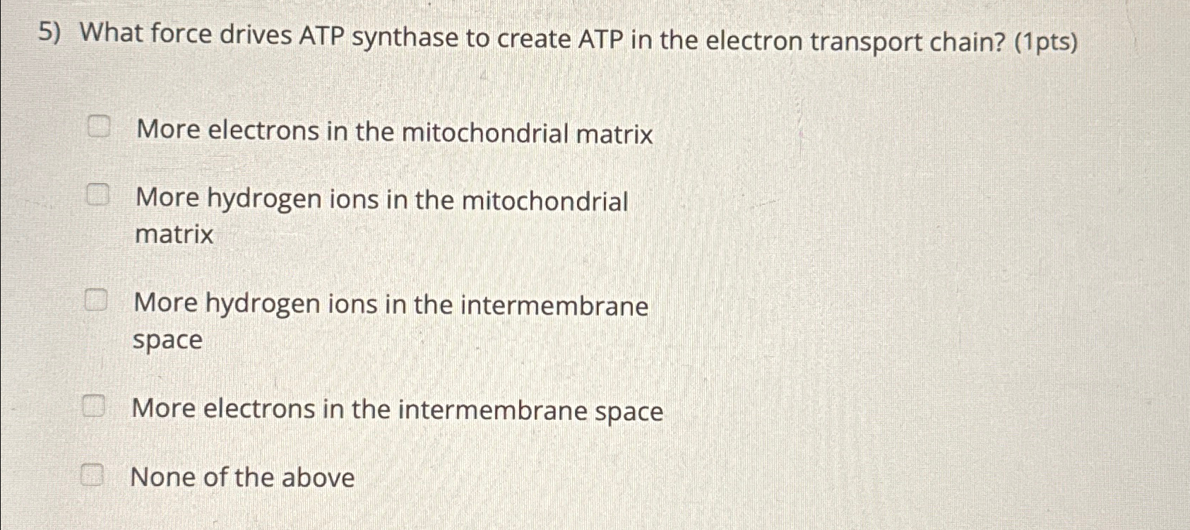 Solved What force drives ATP synthase to create ATP in the | Chegg.com