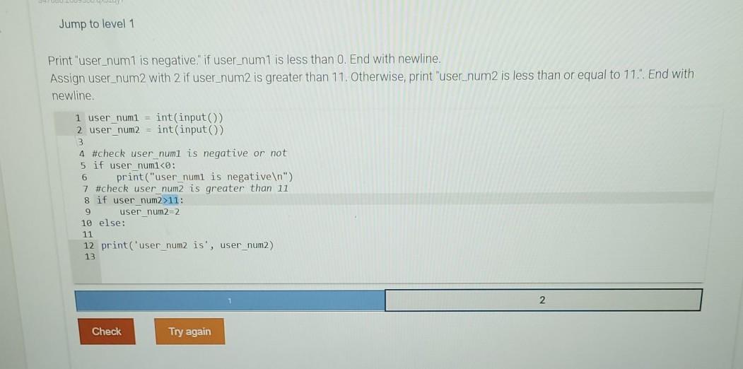 Solved Jump to level 1 Print "user_numi is negative." if | Chegg.com