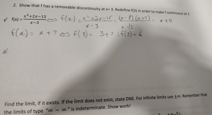 Solved Show that f ﻿has a removable discontinuity at x=3. | Chegg.com