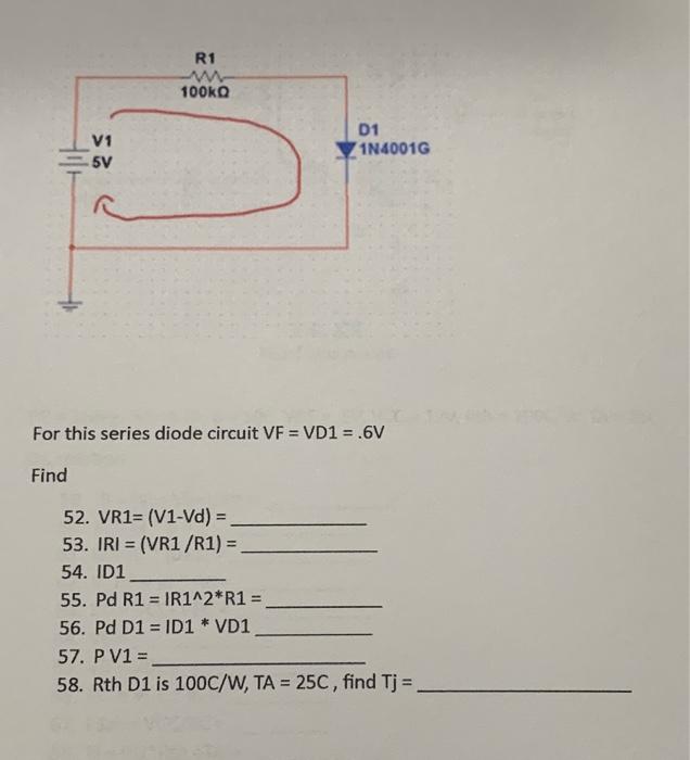 Solved V1 5V R1 ww 100kQ For this series diode circuit VF = | Chegg.com