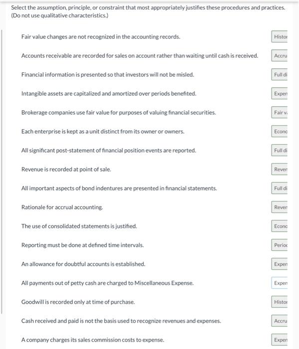 Solved Select the assumption, principle, or constraint that | Chegg.com
