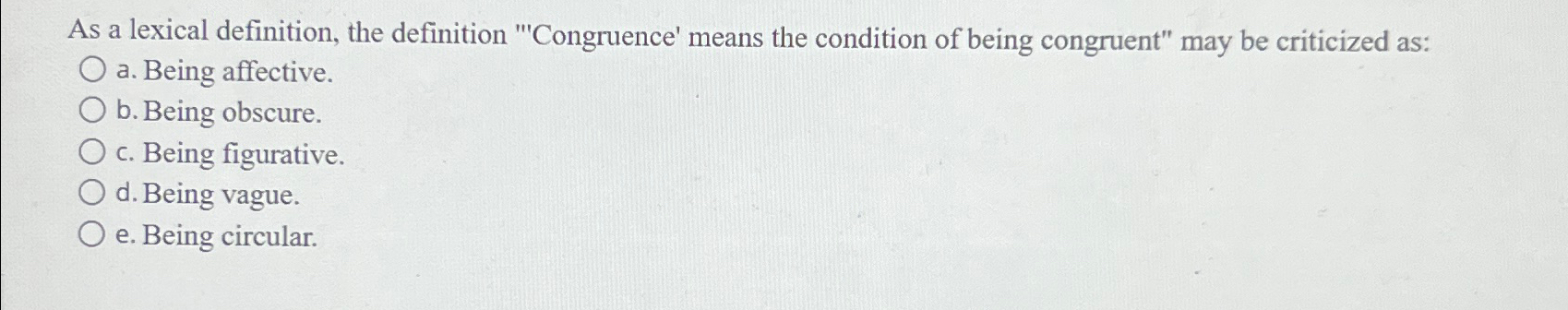 Solved As a lexical definition, the definition "'Congruence' | Chegg.com
