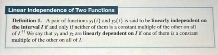 Definition 1. A pair of functions y1(t) and y2(t) is | Chegg.com
