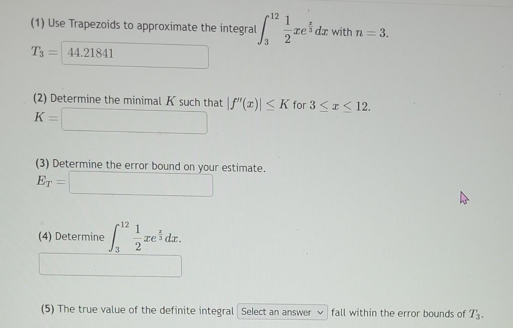 Solved (1) Use Trapezoids to approximate the integral | Chegg.com