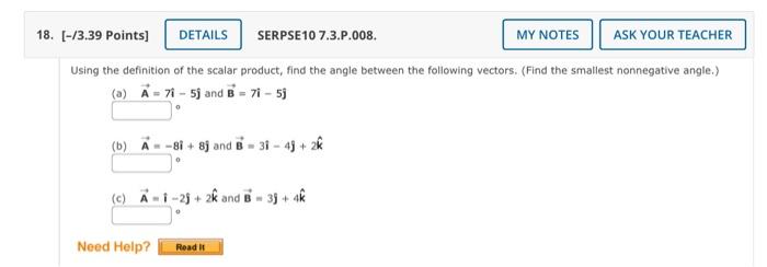 Solved Using the definition of the scalar product, find the | Chegg.com