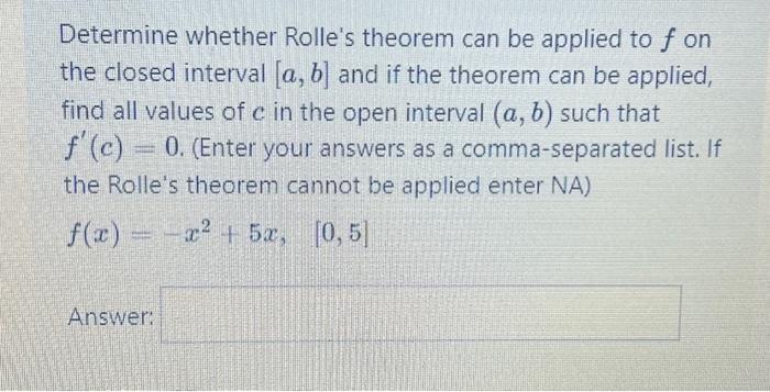 Solved Determine whether Rolle's theorem can be applied to f | Chegg.com