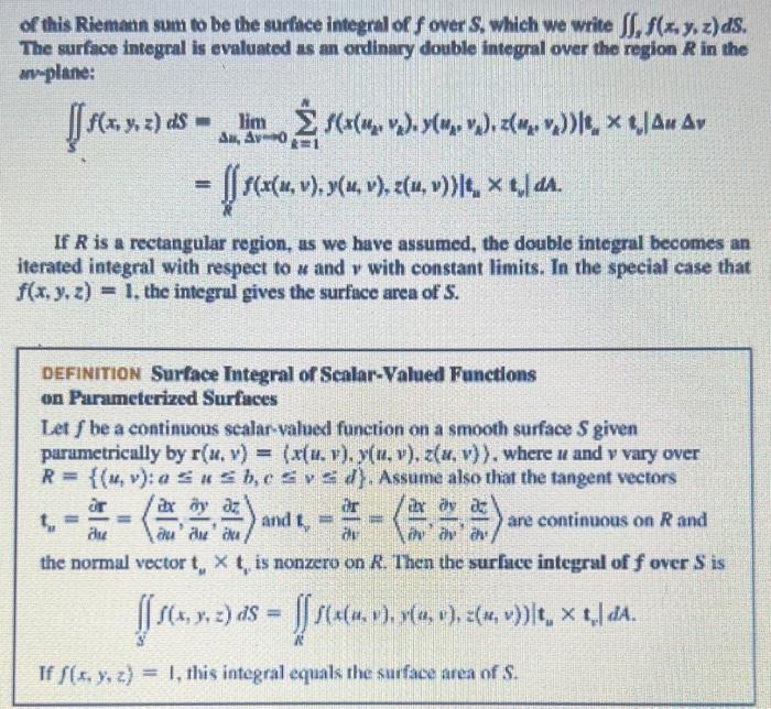 Solved Explain the definition of the surface integral that | Chegg.com