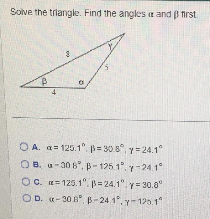 Solved Solve the triangle. Find the angles \\( \\alpha \\) | Chegg.com