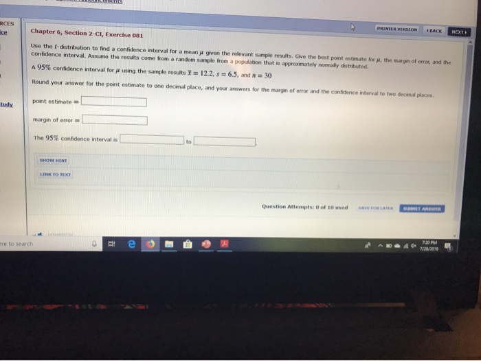 Solved PRINIER VERSION RCES BACK NEXT Chapter 6, Section | Chegg.com