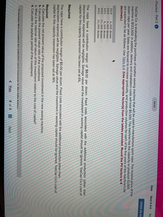 Solved Practice - Part 2 Saved Help Save & Exit su Check my | Chegg.com