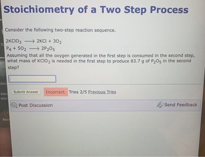 Solved Stoichiometry of a Two Step Process to Consider the | Chegg.com