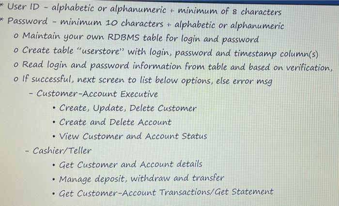 User ID - alphabetic or alphanumeric + minimum of 8 | Chegg.com