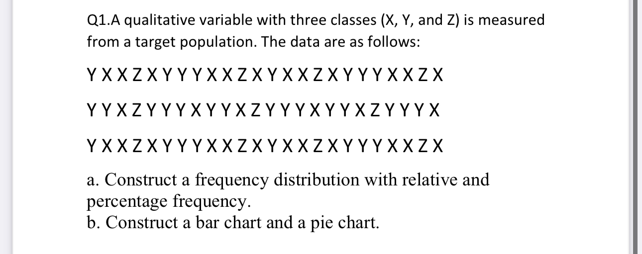 Solved Q1.A qualitative variable with three classes , ﻿and | Chegg.com