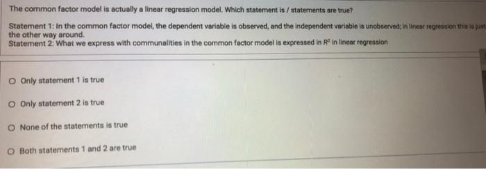 Solved The common factor model is actually a linear | Chegg.com