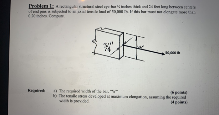 Solved Problem 1: A rectangular structural steel eye-bar % | Chegg.com