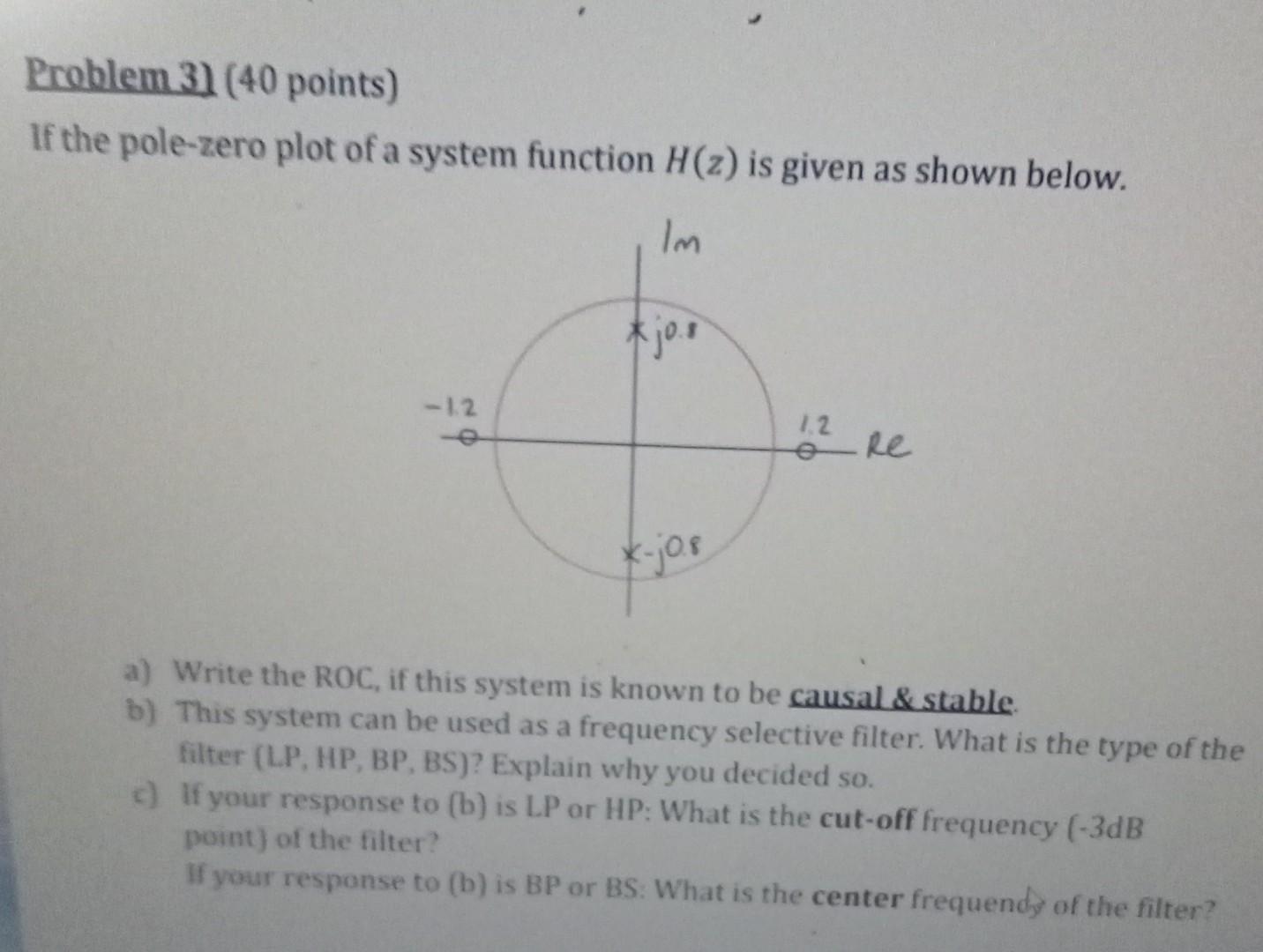 Solved If the pole-zero plot of a system function H(z) is | Chegg.com