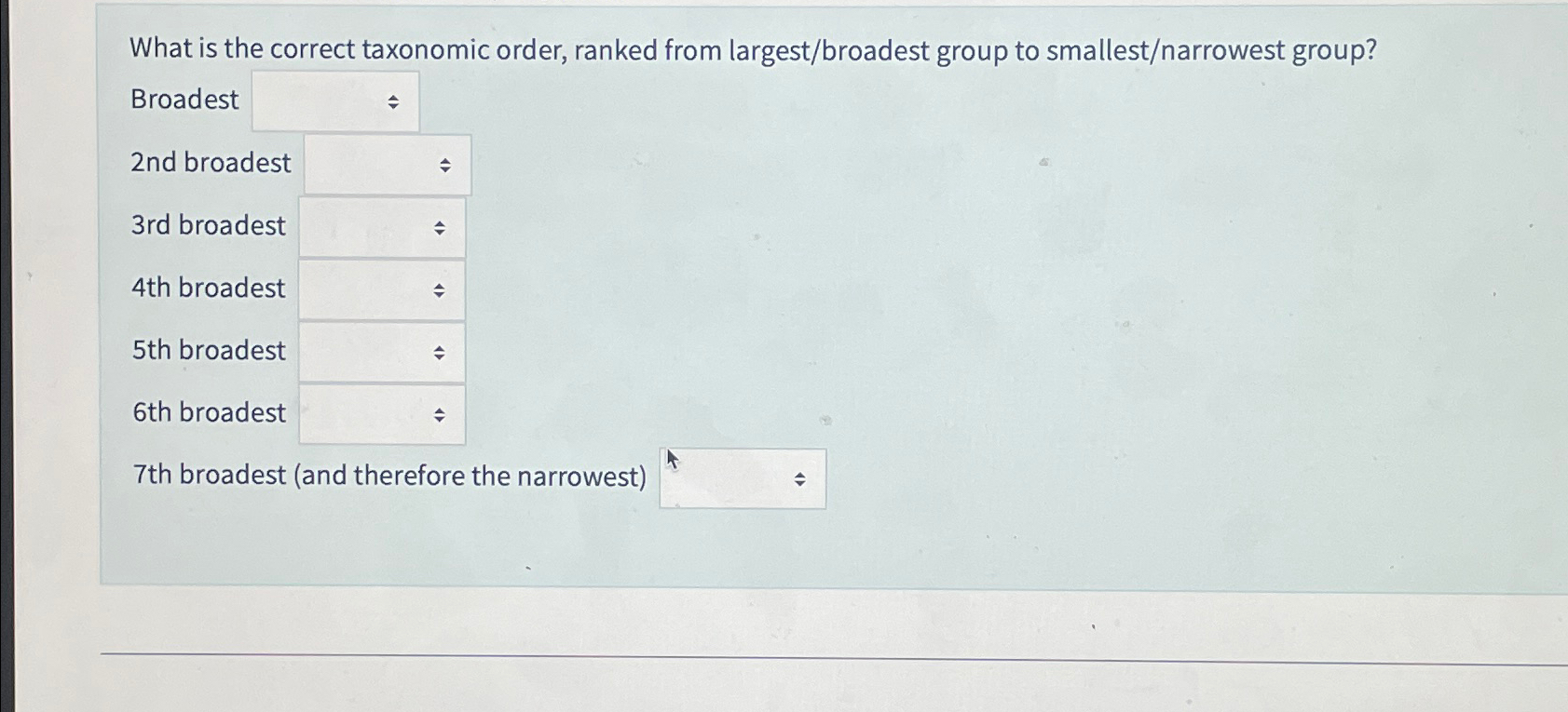 What is the correct taxonomic order, ranked from | Chegg.com