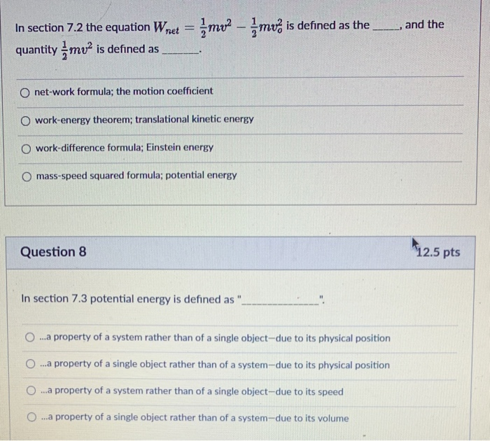 Solved __, and the In section 7.2 the equation Wnet mv - | Chegg.com