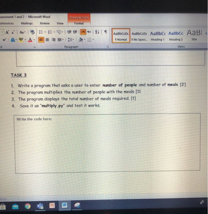 Solved Python Assessment 1 and 2 - Microsoft Word Drawing | Chegg.com