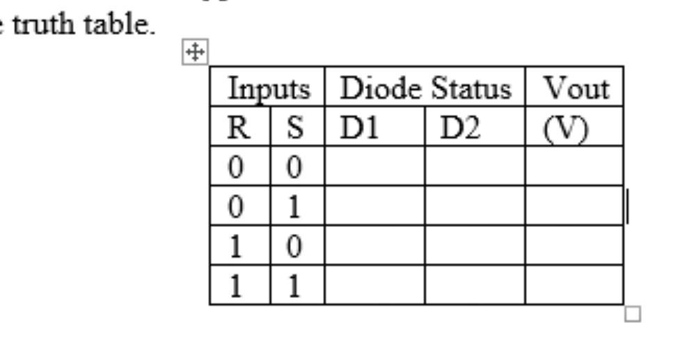 Solved Vout for a Switching Diode circuit Vout (R, S) =RS | Chegg.com