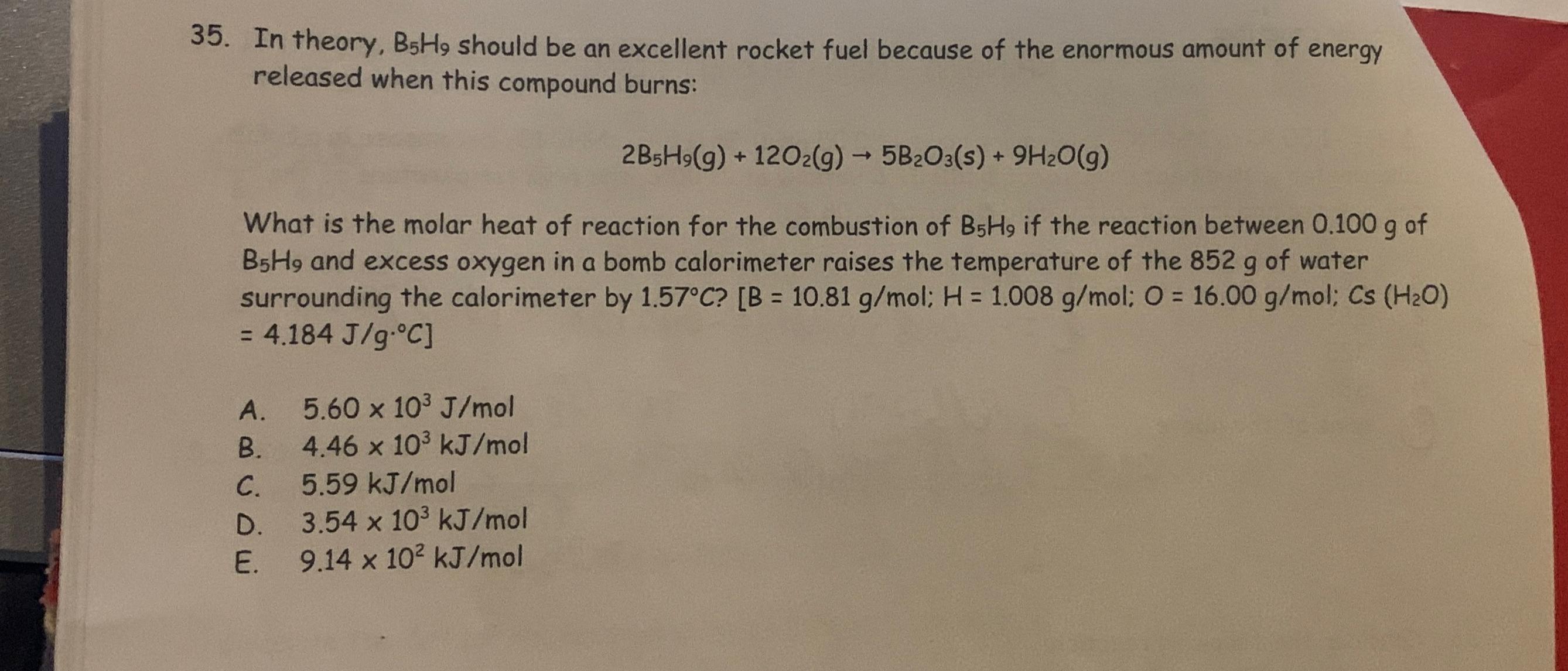 Solved In theory, B5H9 ﻿should be an excellent rocket fuel | Chegg.com