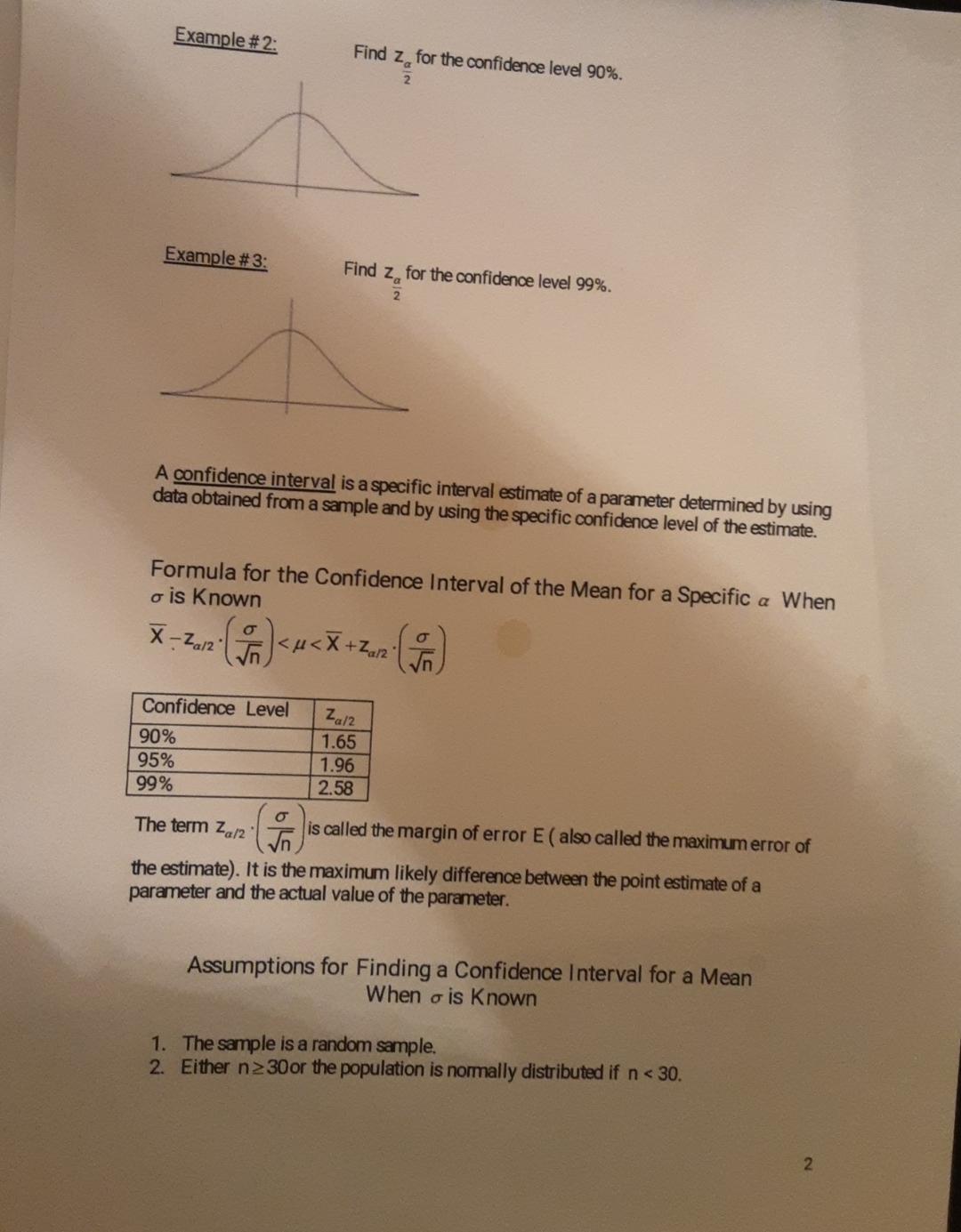 Solved Example #2:Find zα ﻿for the confidence level | Chegg.com