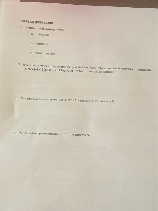 Solved PRELAB QUESTIONS 1. Define the following terms a | Chegg.com