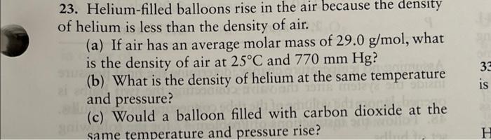 Solved 23. Helium-filled balloons rise in the air because | Chegg.com