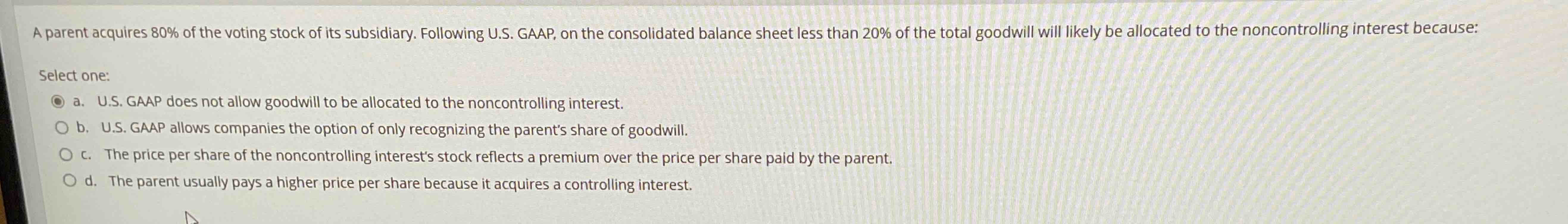 Solved A parent acquires 80% ﻿of voting stock of its | Chegg.com