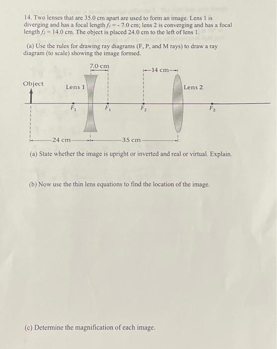 Solved 14. Two lenses that are 35.0 cm apart are used to | Chegg.com