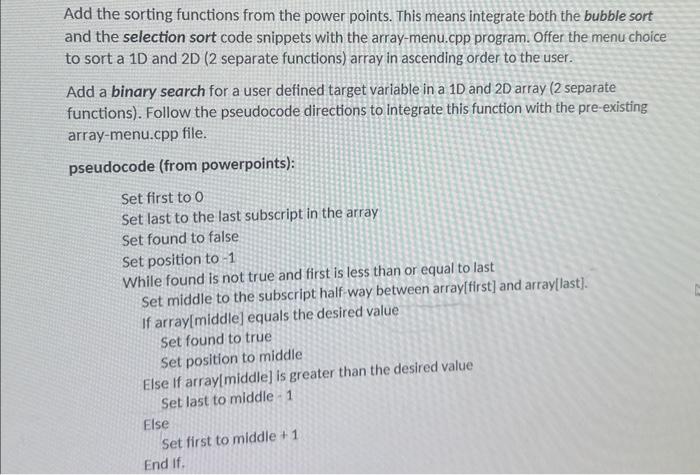 Solved Add the sorting functions from the power points. This | Chegg.com