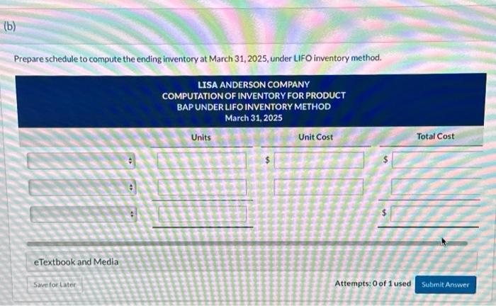 Solved Prepare schedule to compute the ending inventory at | Chegg.com