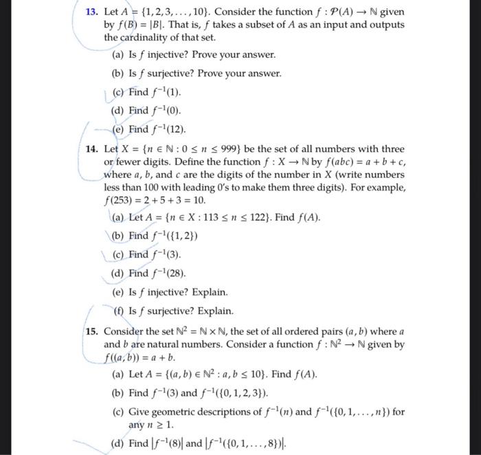 Solved 13. Let A={1,2,3,…,10}. Consider the function | Chegg.com