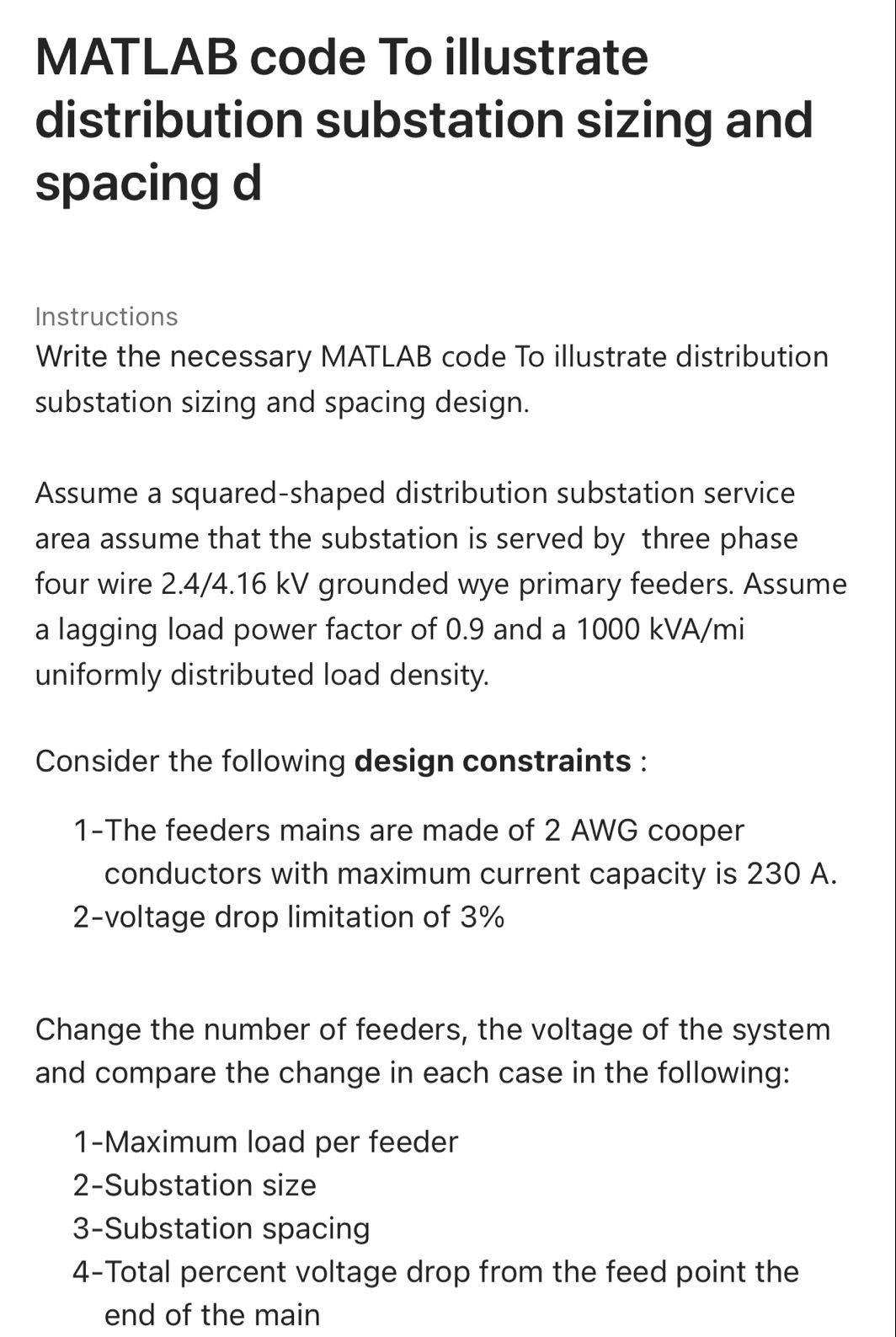 MATLAB code To illustrate distribution substation | Chegg.com