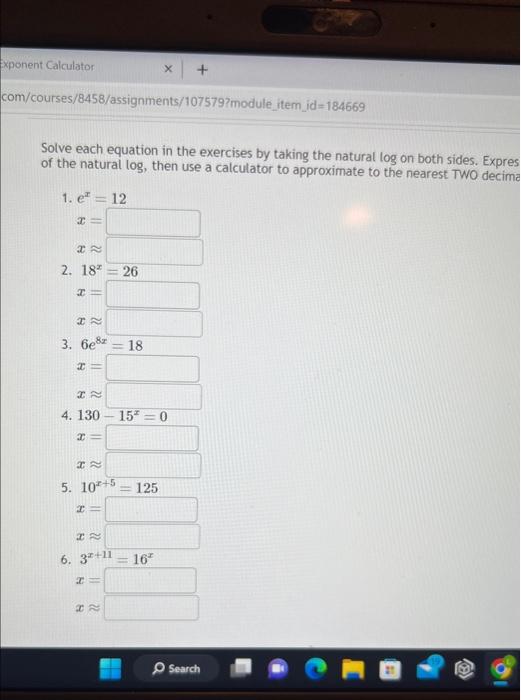 Solved Solve each equation in the exercises by taking the | Chegg.com