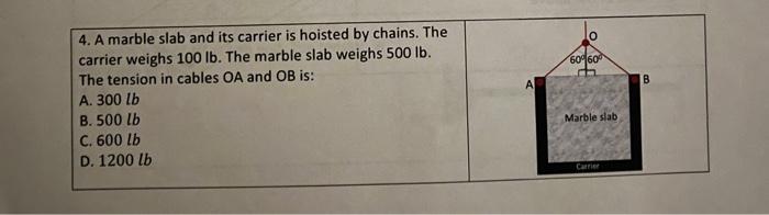 Solved 4. A marble slab and its carrier is hoisted by | Chegg.com
