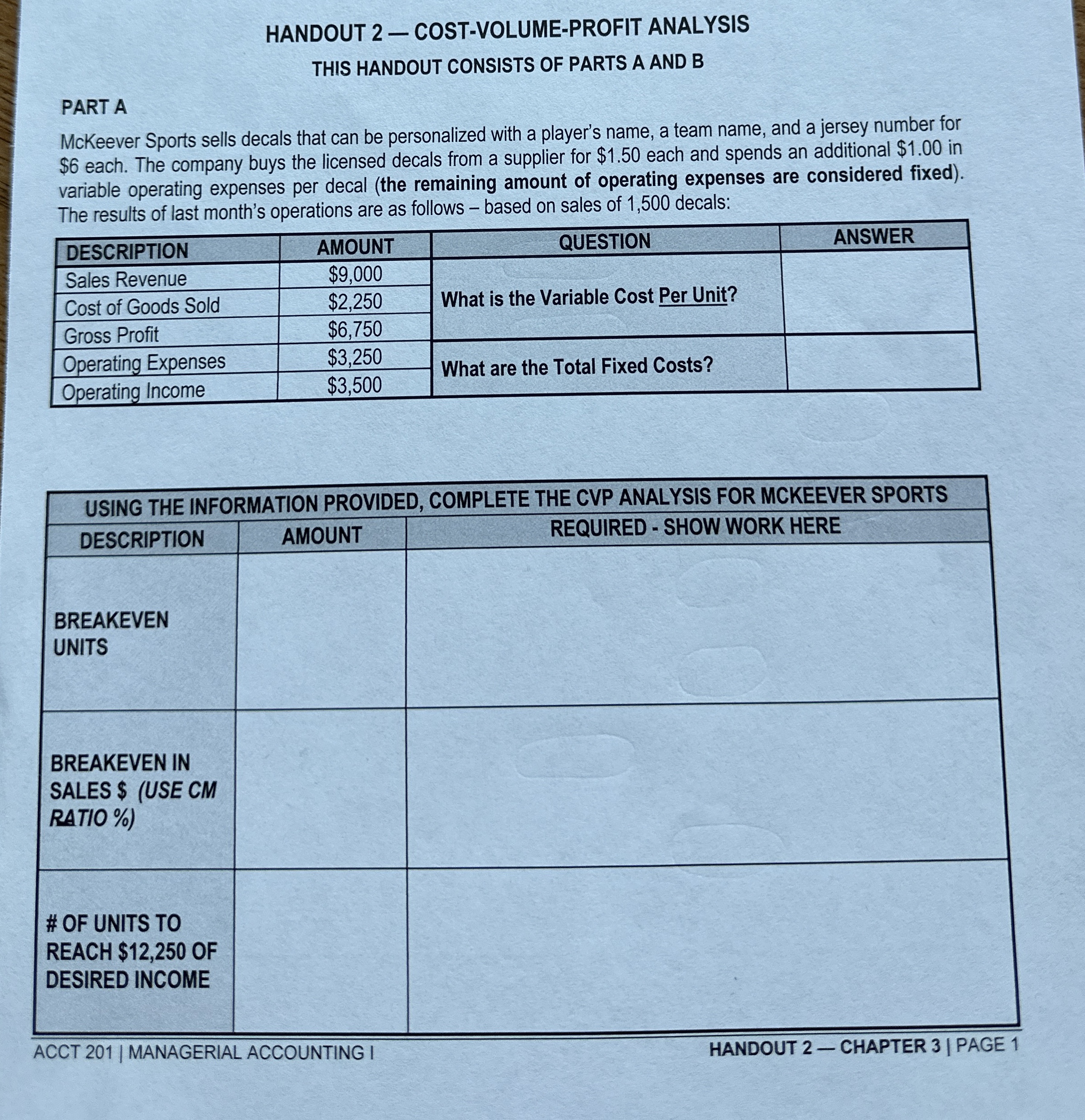 Solved HANDOUT 2 - ﻿COST-VOLUME-PROFIT ANALYSISTHIS HANDOUT | Chegg.com