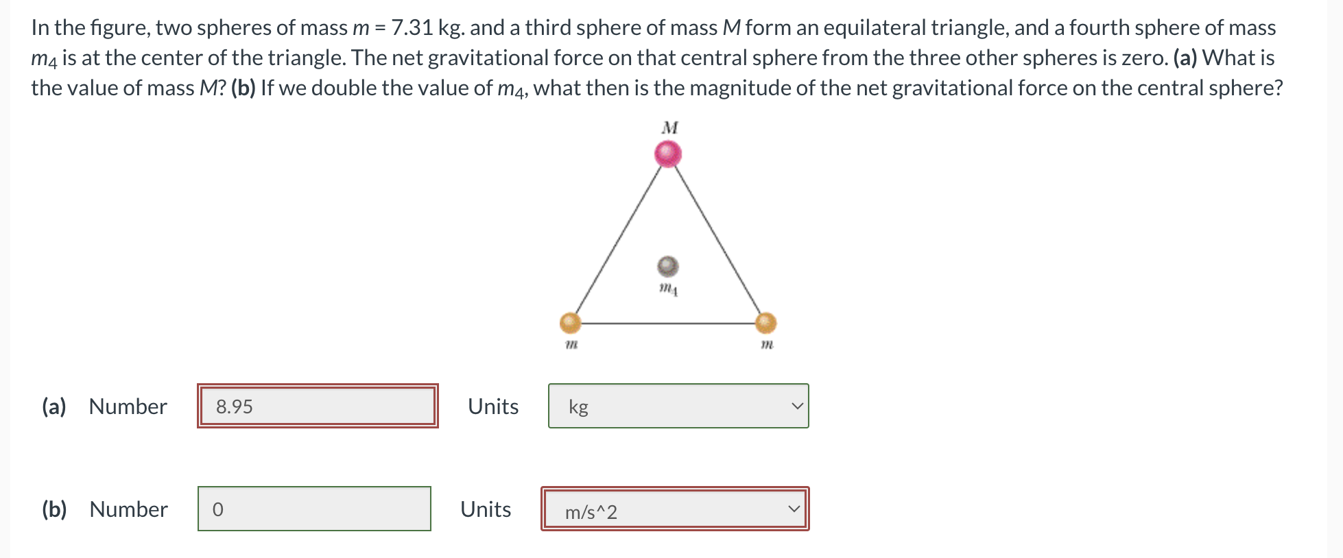 Solved In the figure, two spheres of mass m=7.31kg. ﻿and a | Chegg.com