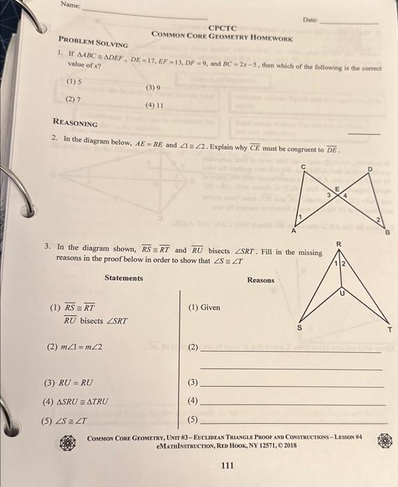 Solved PROBLEM SOLVING 1. If ABC= DEF,DE=17,EF=13,DF=9, and | Chegg.com