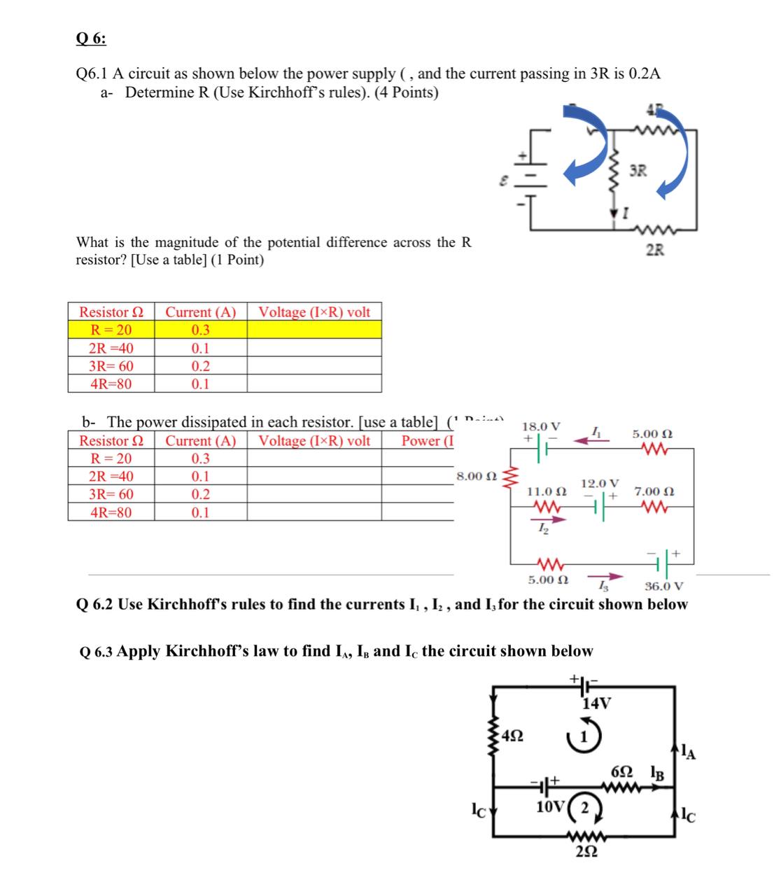 Solved Q 6:Q6.1 ﻿A circuit as shown below the power supply | Chegg.com